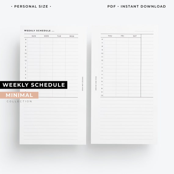 Personal Size Weekly Schedule Week on Two Pages Weekly - Etsy