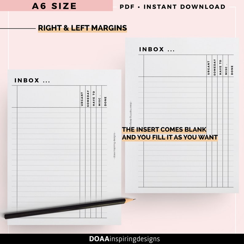 A6 Fillable Inbox Printable Planner Brain Dump Inserta6 - Etsy