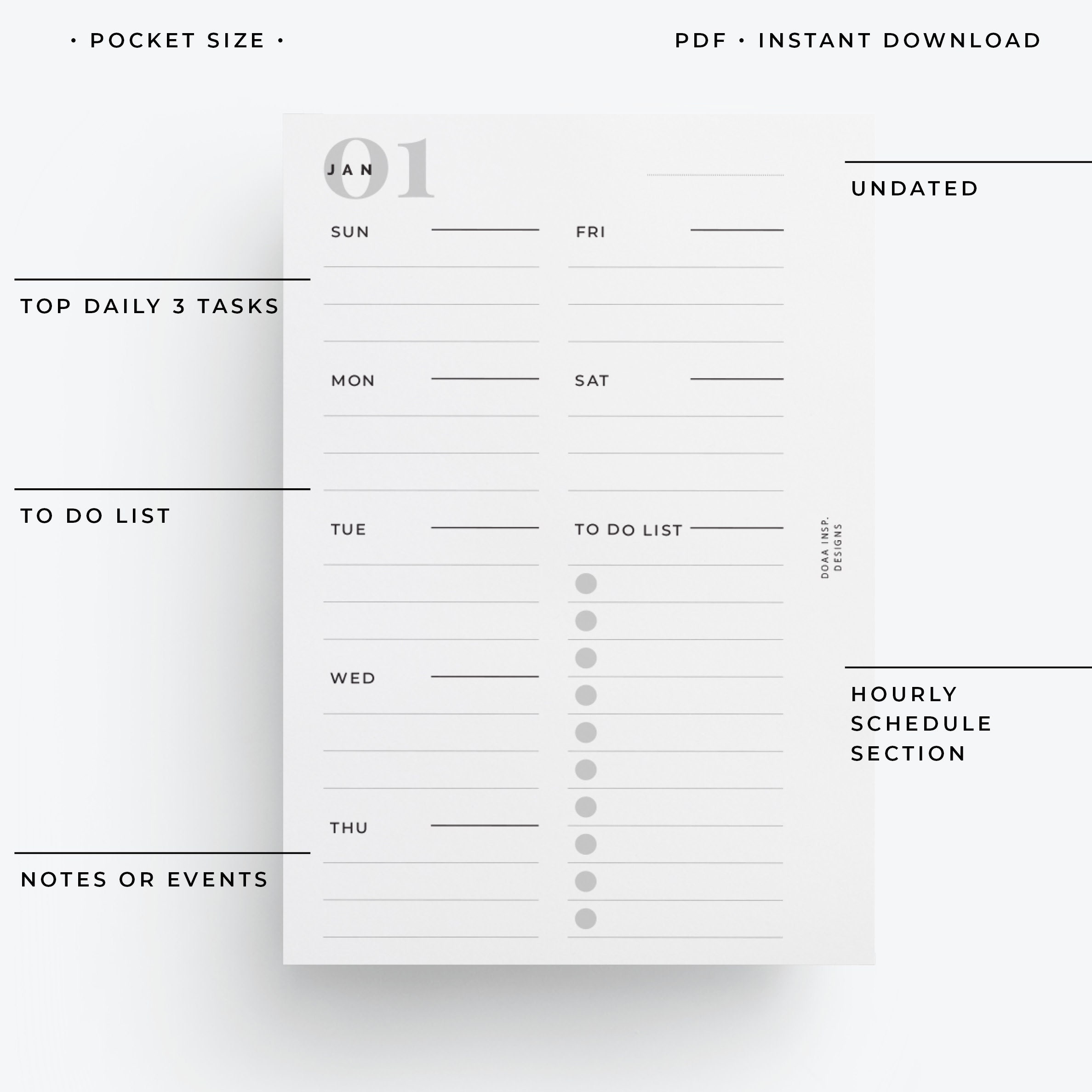 Pocket Size Weekly Planner Printable Week on One Page | Etsy