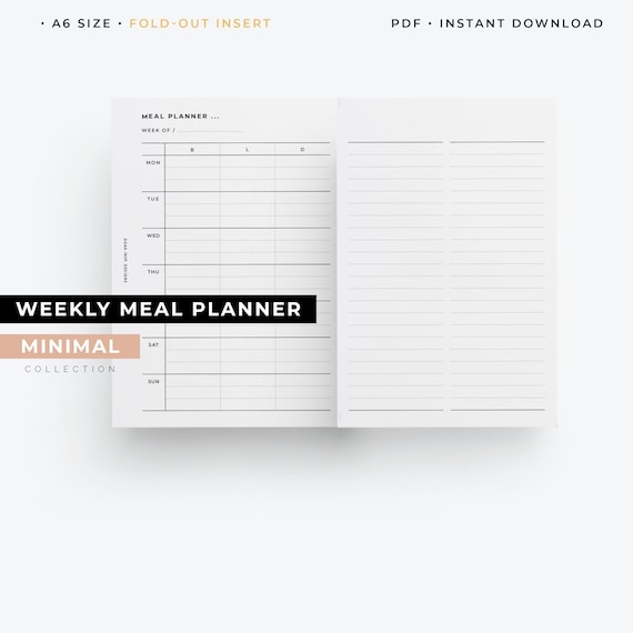 A6 Foldout Weekly Meal Planner Meal Prep Inserts Menu | Etsy