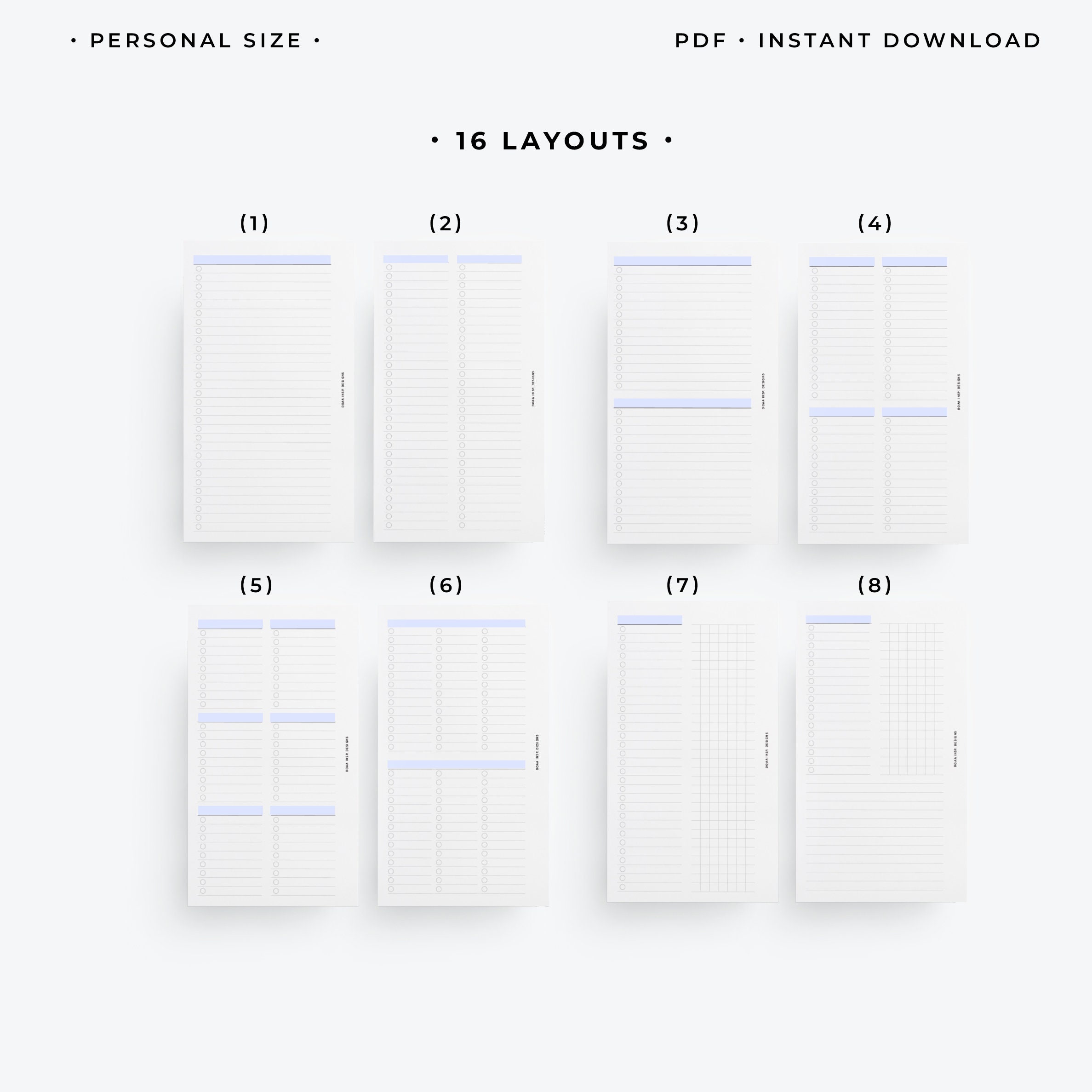 Personal Size Fillable Lists Bundle, Editable to Do List, 16 Different ...