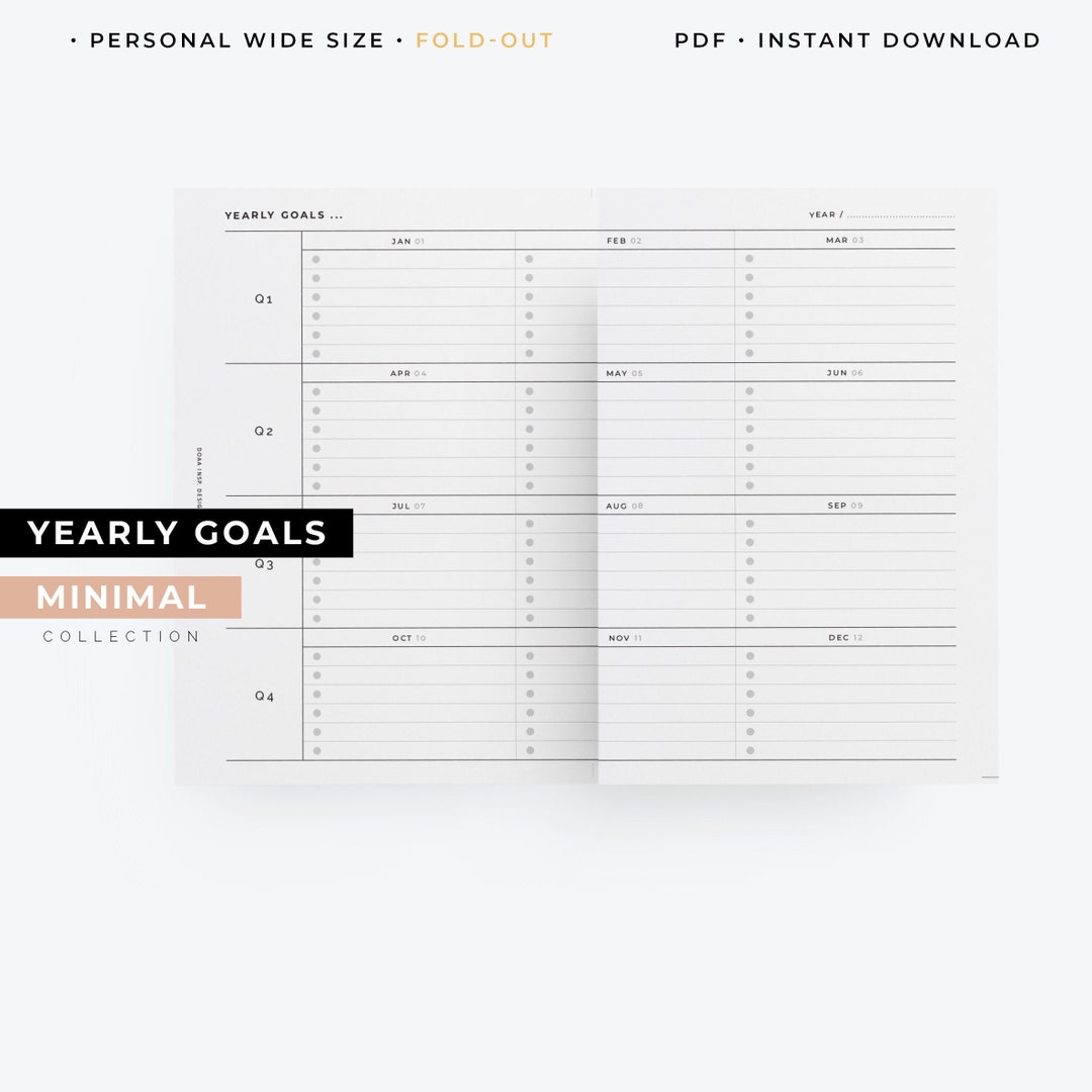 Personal Wide Foldout Yearly Goals Planner Printable, 2022 Goal Setting ...