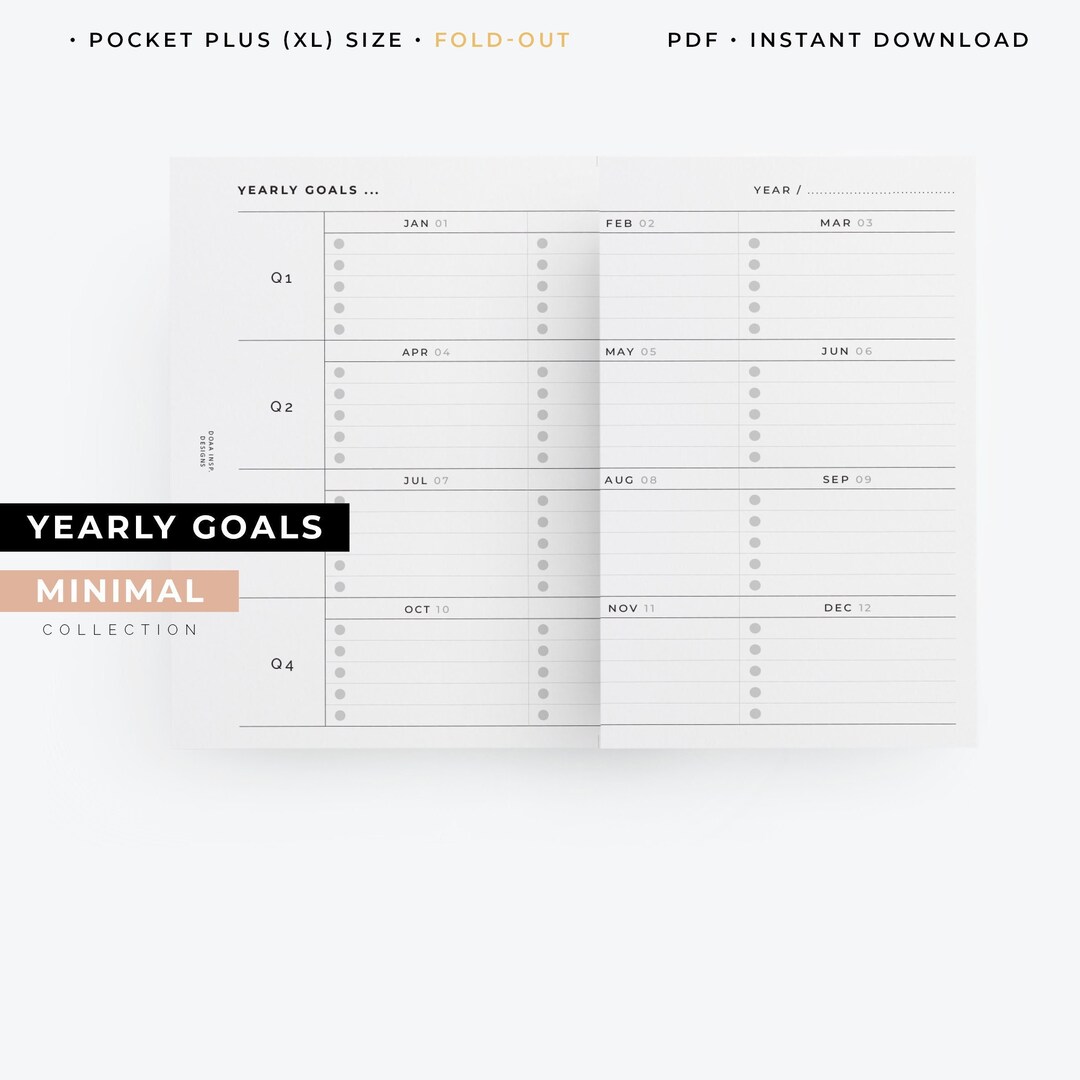 Foldout Yearly Goals Planner Printable - Pocket Plus Size (PDF) - Etsy