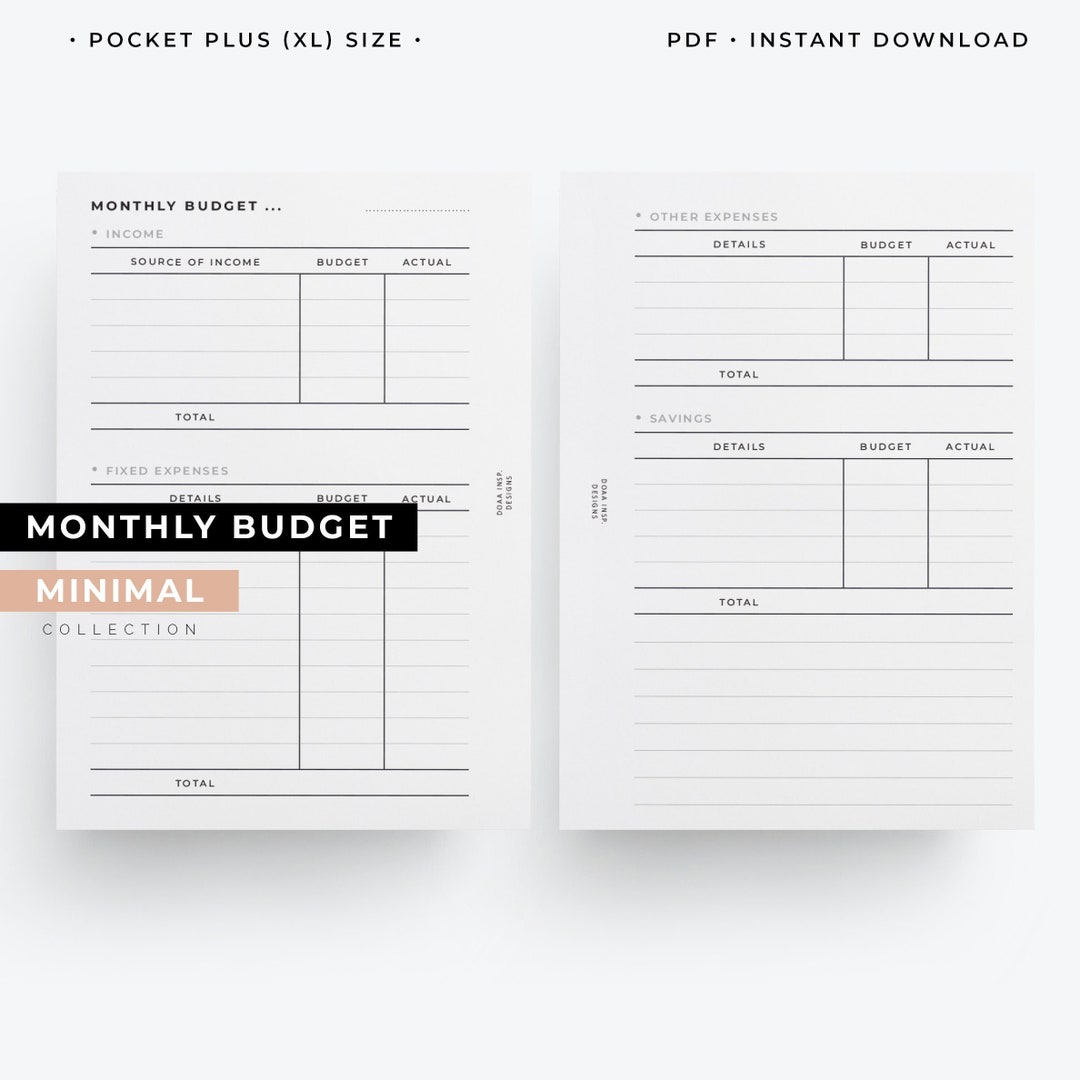 Pocket Plus Size, Monthly Budget Printable, Finances Planner, Expenses ...