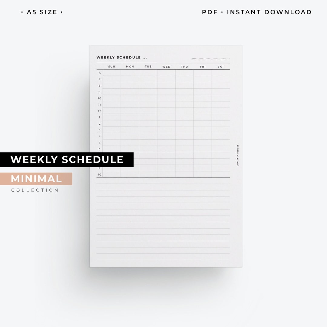 A5 Weekly Planner, Hourly Schedule for A5 Planner, Minimal Layout - Etsy