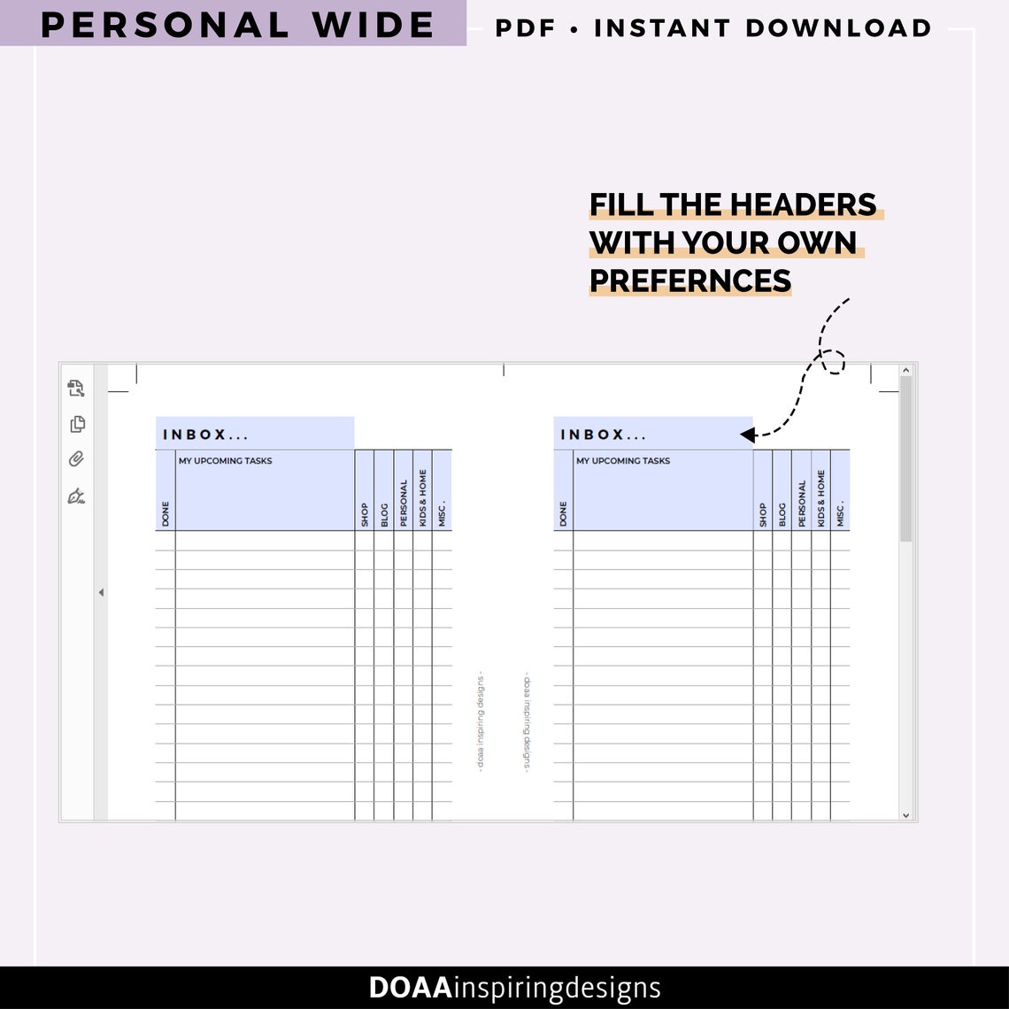 Personal Wide Fillable Inbox Printable Planner Categorized - Etsy Canada