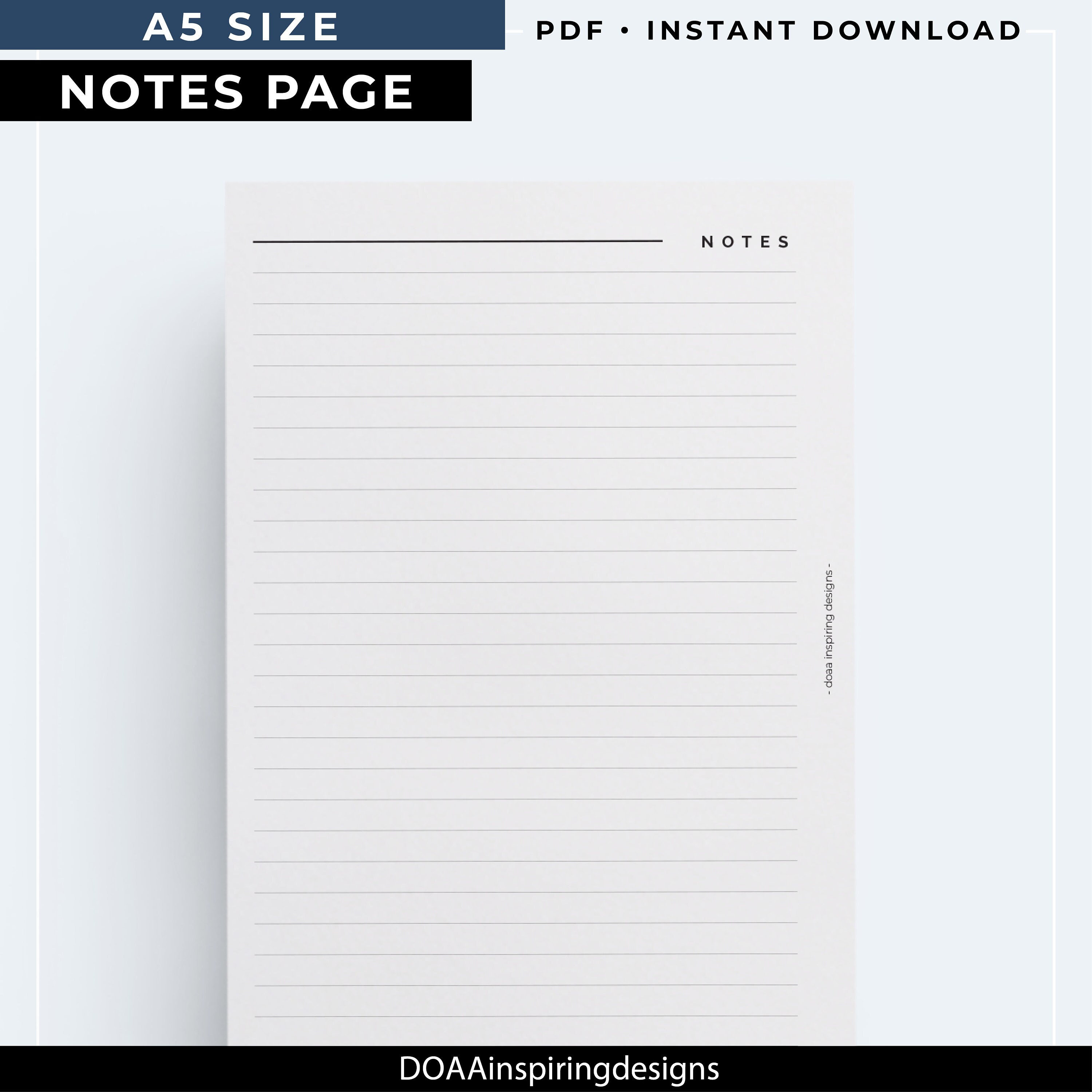 Notes Page for A5 planners A5 notes planner printable | Etsy