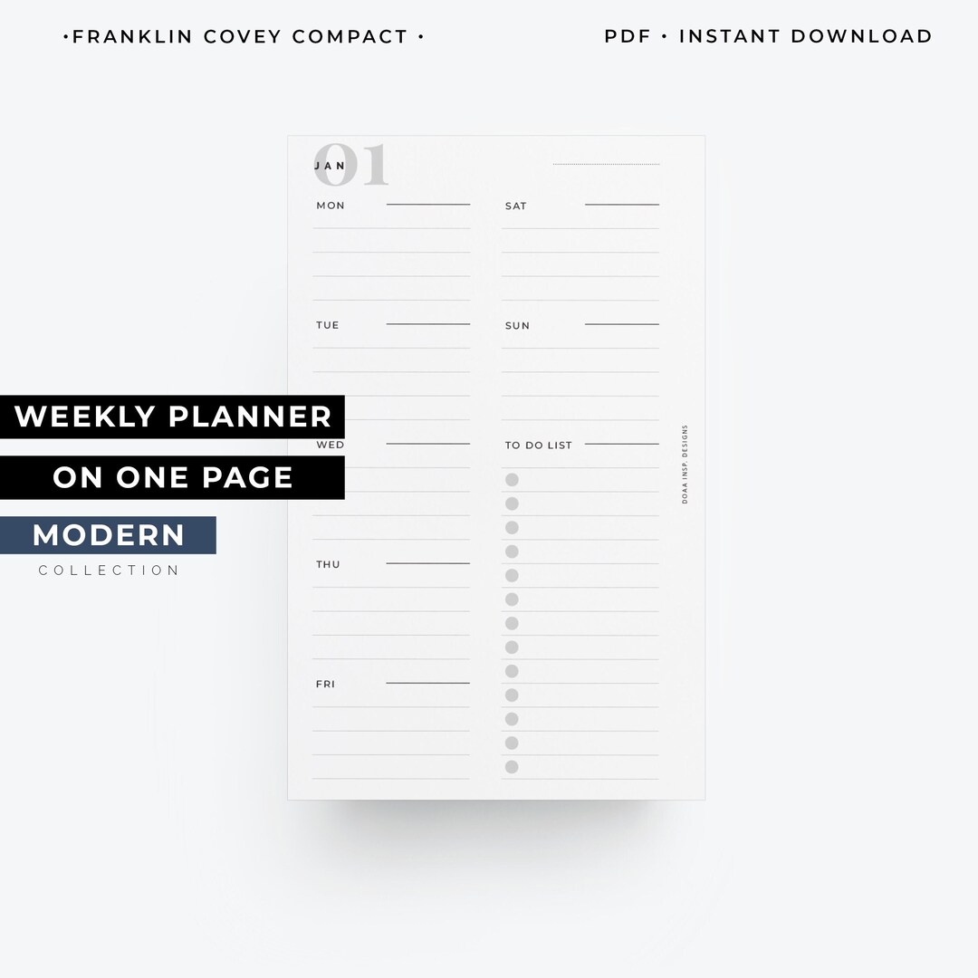 FC Compact Weekly Agenda, Week on One Page Printable Planner, Weekly ...