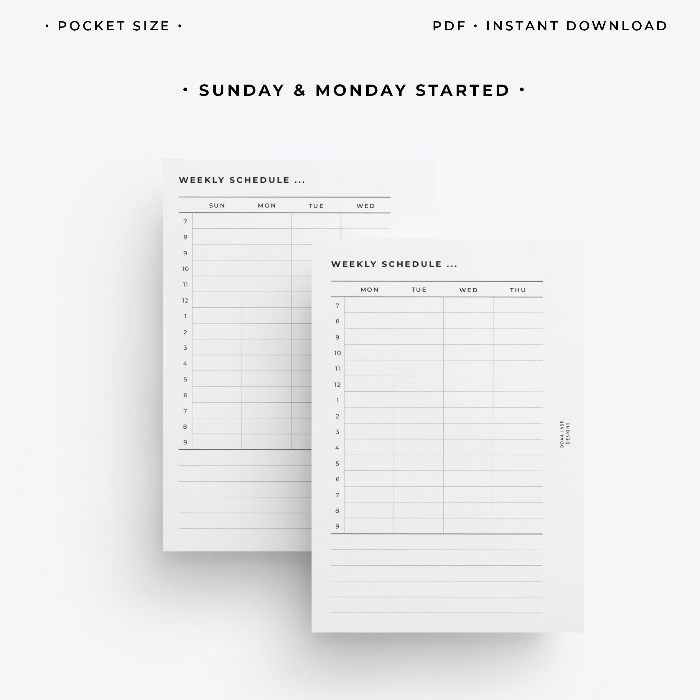 Weekly Planner Printable in Pocket Size, Minimal Week on Two Pages ...