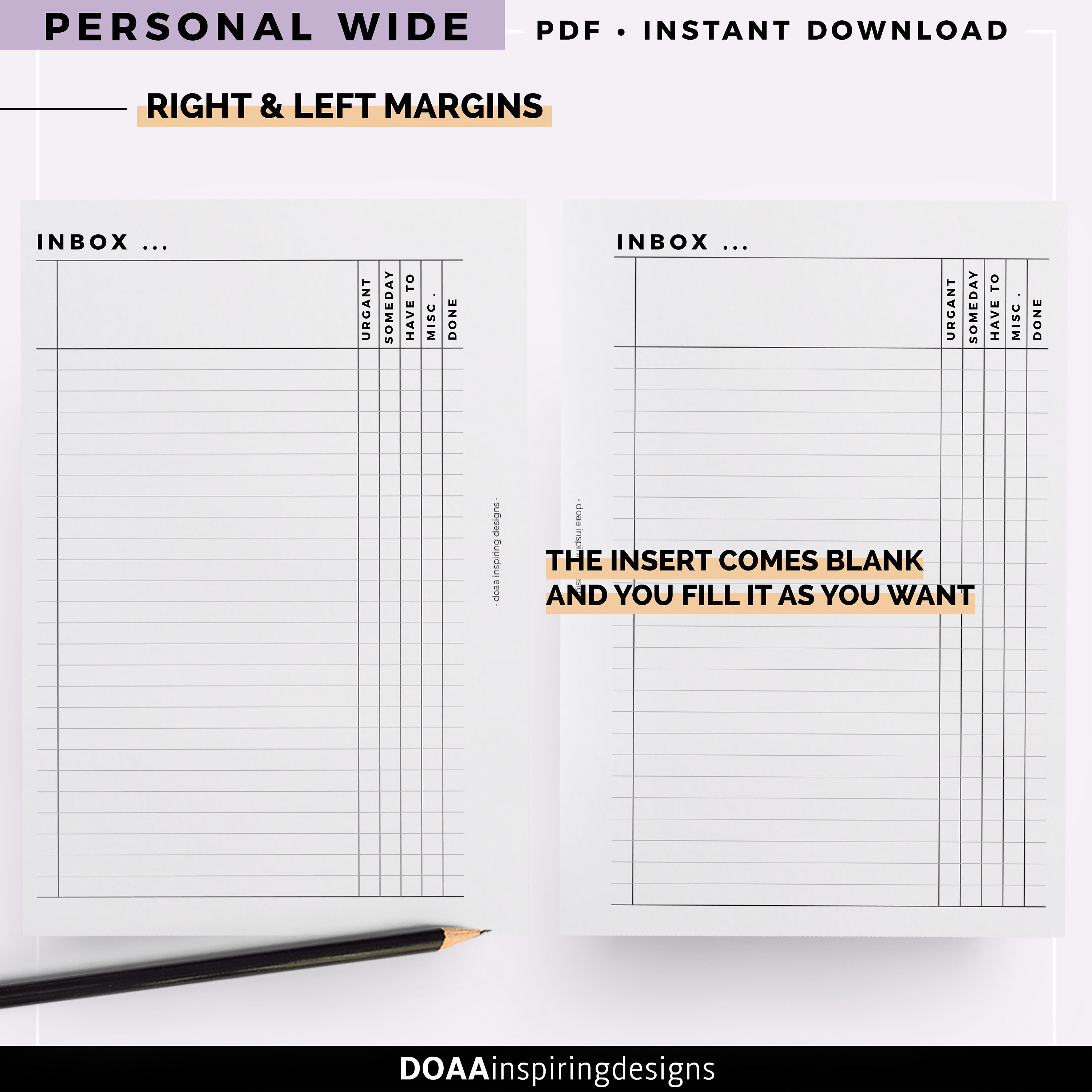 Personal Wide Fillable Inbox Printable Planner Categorized - Etsy Canada
