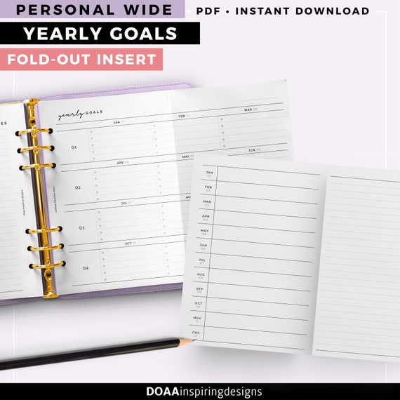 Personal wide Foldout yearly goals planner printable 2021 | Etsy