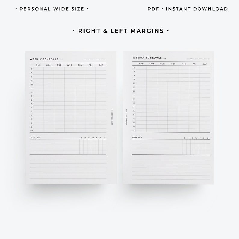 Personal Wide Weekly Schedule With Daily Tracker Planner | Etsy