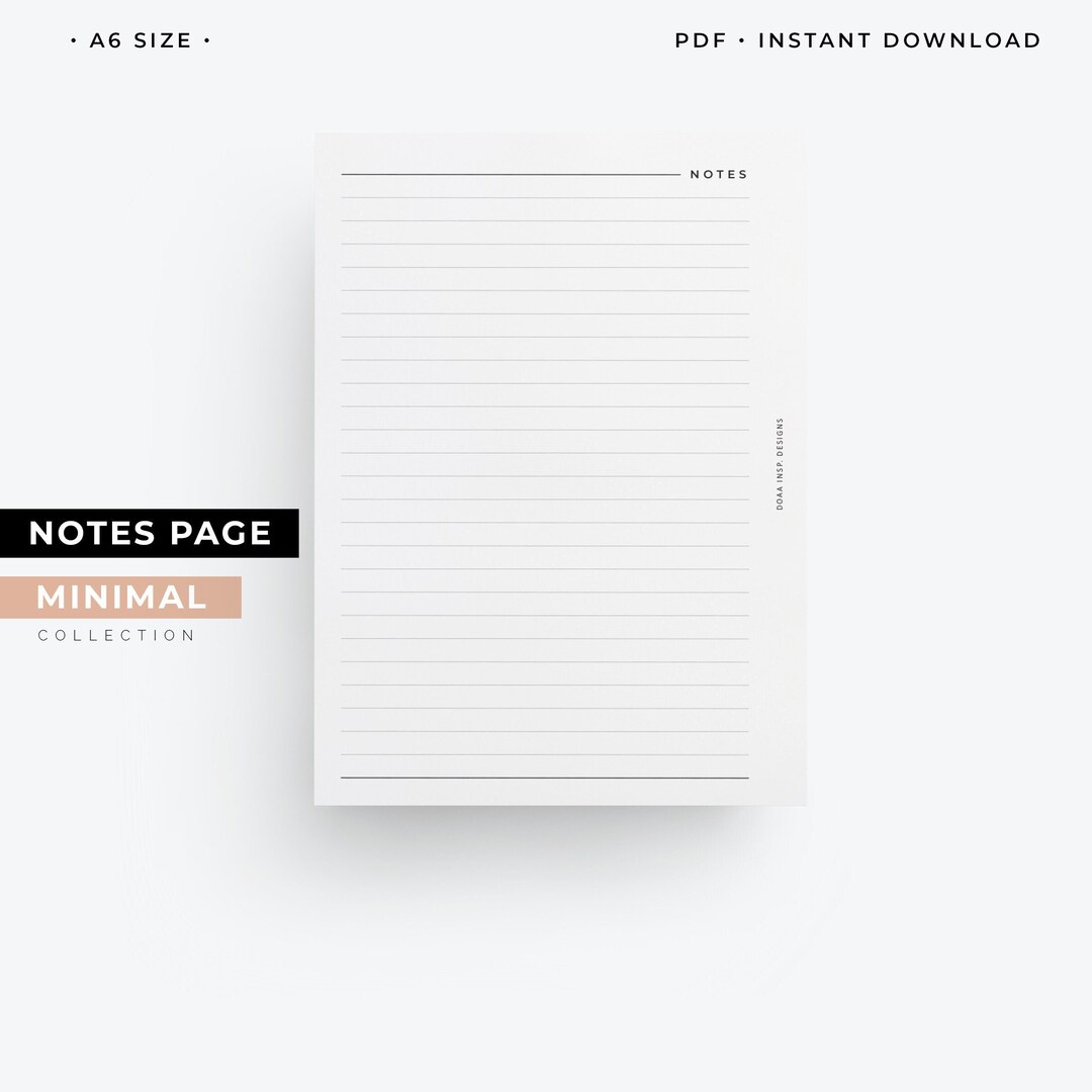 Minimal Notes Page for A6 Planners, Notes Template Planner Printable ...