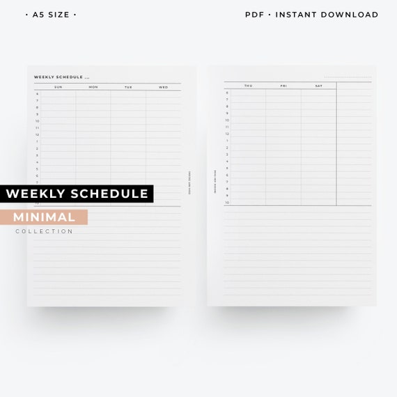 A5 Weekly Schedule on Two Pages Vertical Weekly Schedule A5 | Etsy