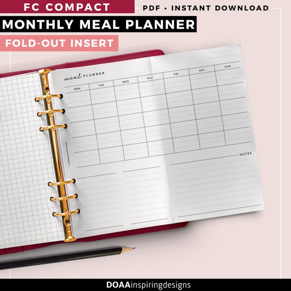 FCC Foldout monthly meal planner meal prep inserts menu plan | Etsy