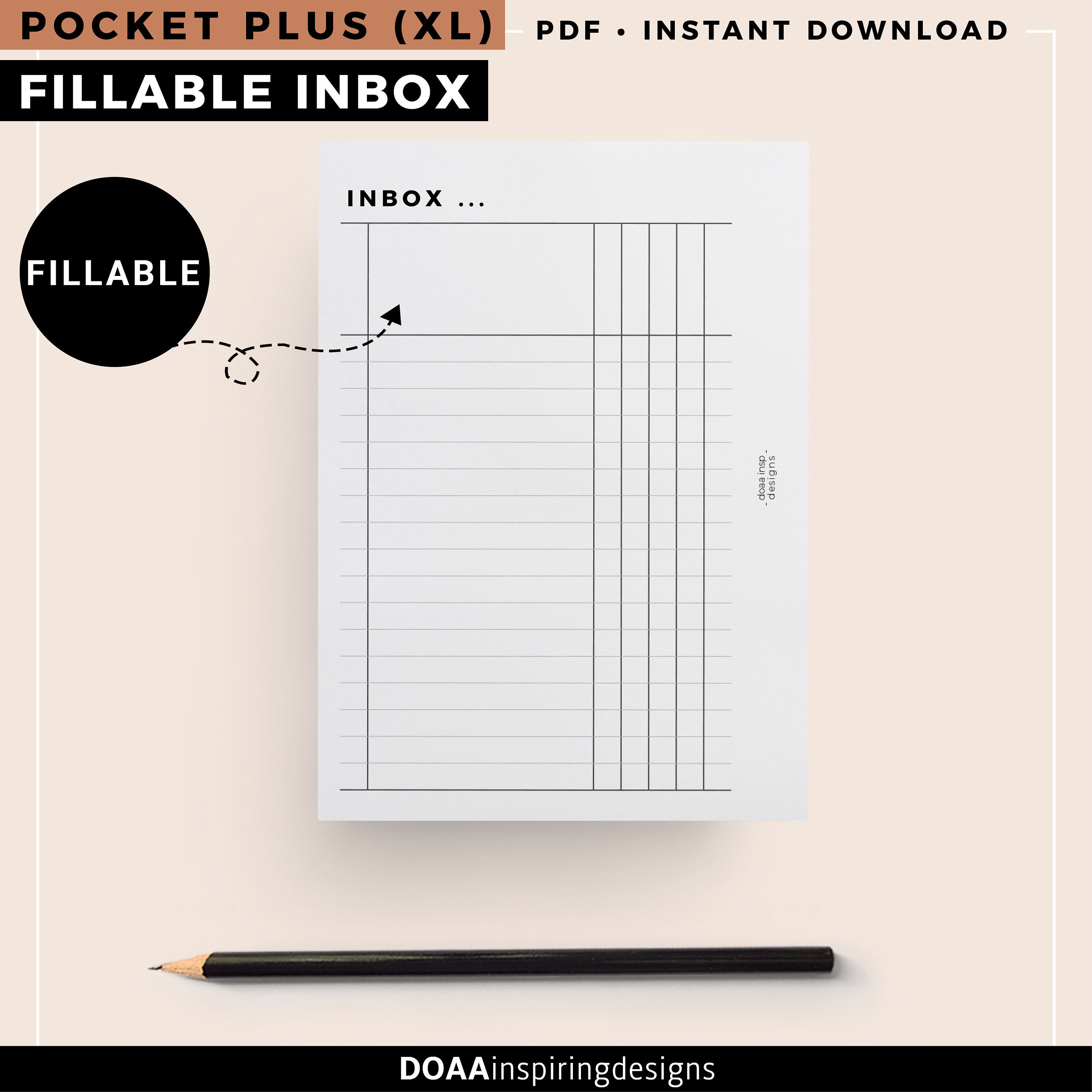 Pocket Plus Fillable Inbox Printable Planner Pocket XL - Etsy