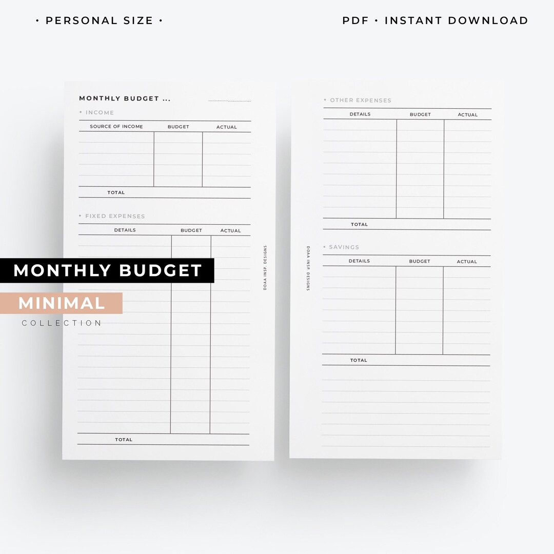 Monthly Budget Personal Size Printable, Finances Planner, Expenses ...