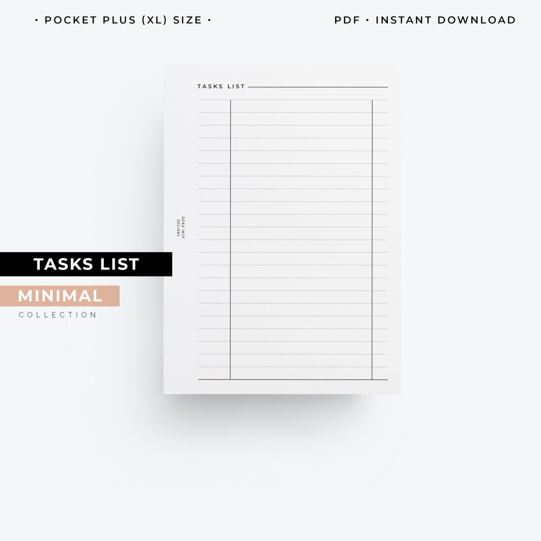 Pocket Plus Tasks List Printable Planner, To-do List for Pocket XL ...