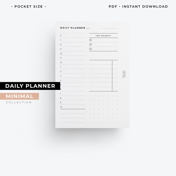 Daily Planner Printable in Pocket Size Minimal Day on One - Etsy