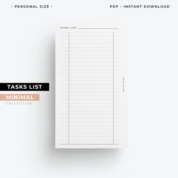 Personal Size to Do List Printable Minimal Tasks List Insert | Etsy