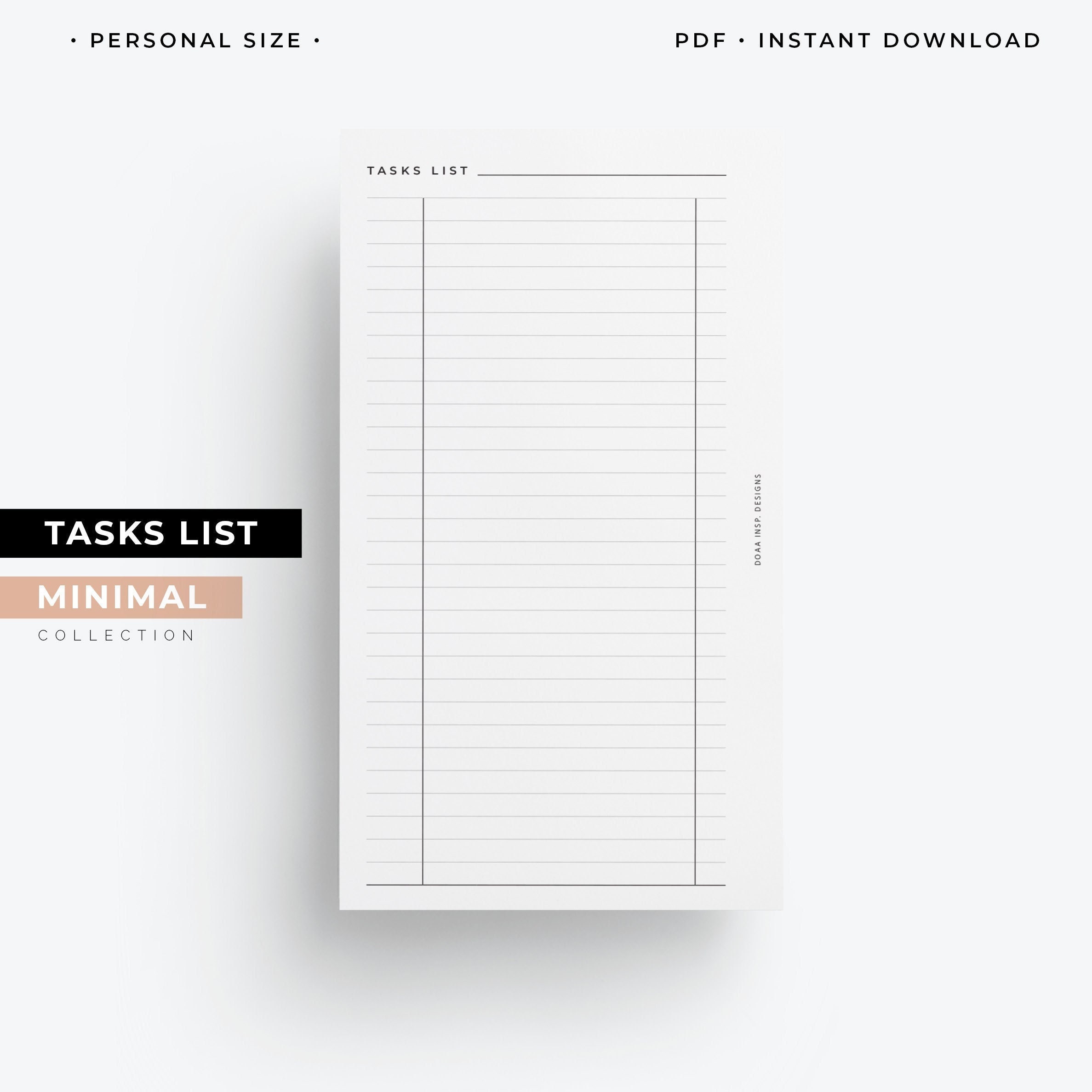 Personal Size to Do List Printable, Minimal Tasks List Insert - Etsy