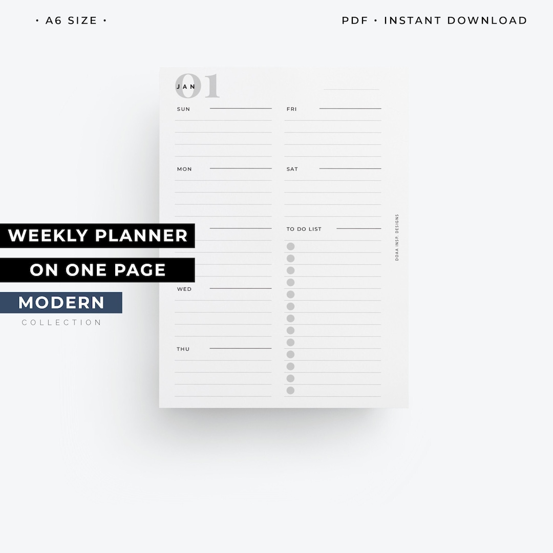 A6 Weekly Planner Pages, Week on One Page Printable Planner - Etsy