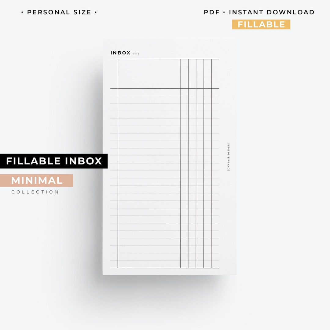 Personal Size Fillable Inbox Insert, Categorized Lists Printable ...