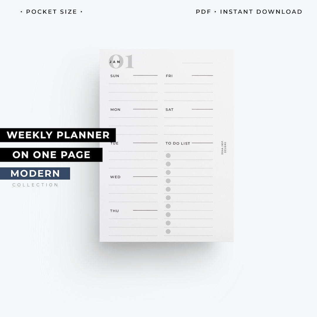 Pocket Size Weekly Planner Printable, Week on One Page - Etsy