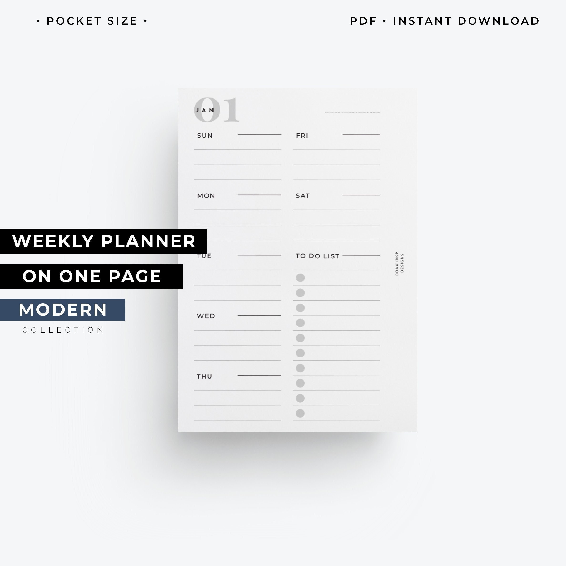 Pocket Size Weekly Planner Printable Week on One Page | Etsy