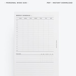 Personal Wide Weekly Schedule With Daily Tracker Planner | Etsy