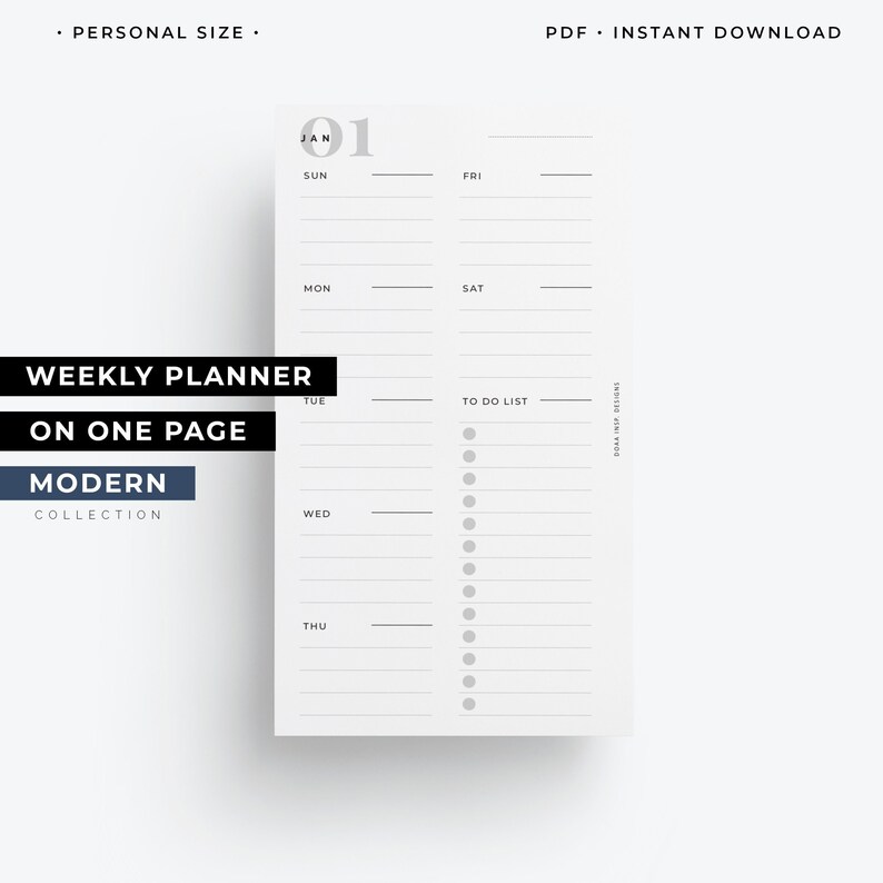 Personal Size Weekly Planner, Week on One Page, Weekly to Do List - Etsy