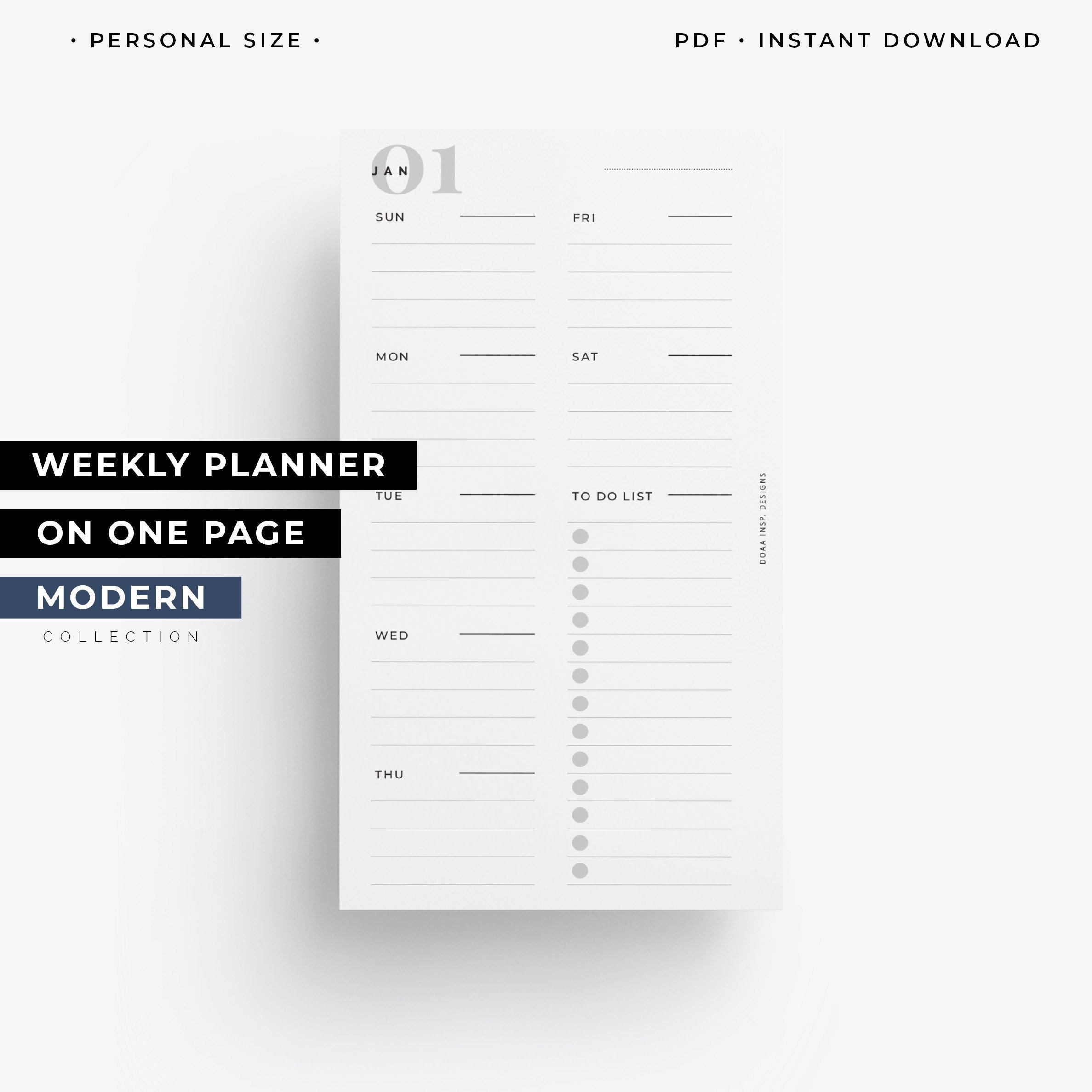 Personal Size Weekly Planner Week on One Page Weekly to Do - Etsy