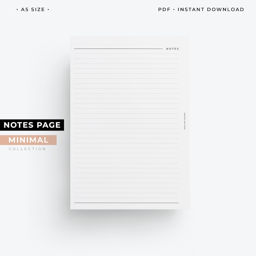 Notes Page for A5 Planners, A5 Notes Planner Printable, Notes Taking ...