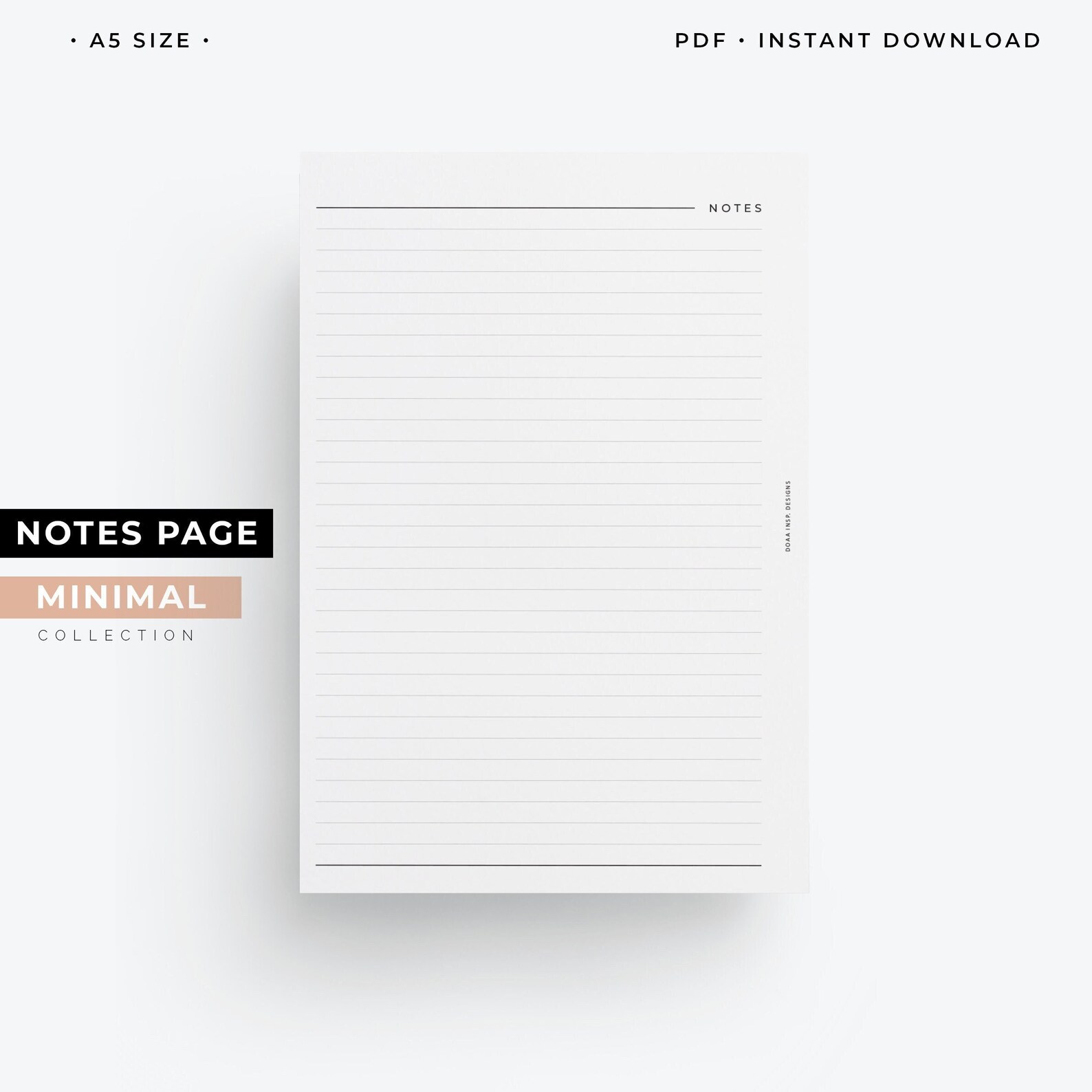 Notes Page for A5 Planners, A5 Notes Planner Printable, Notes Taking ...