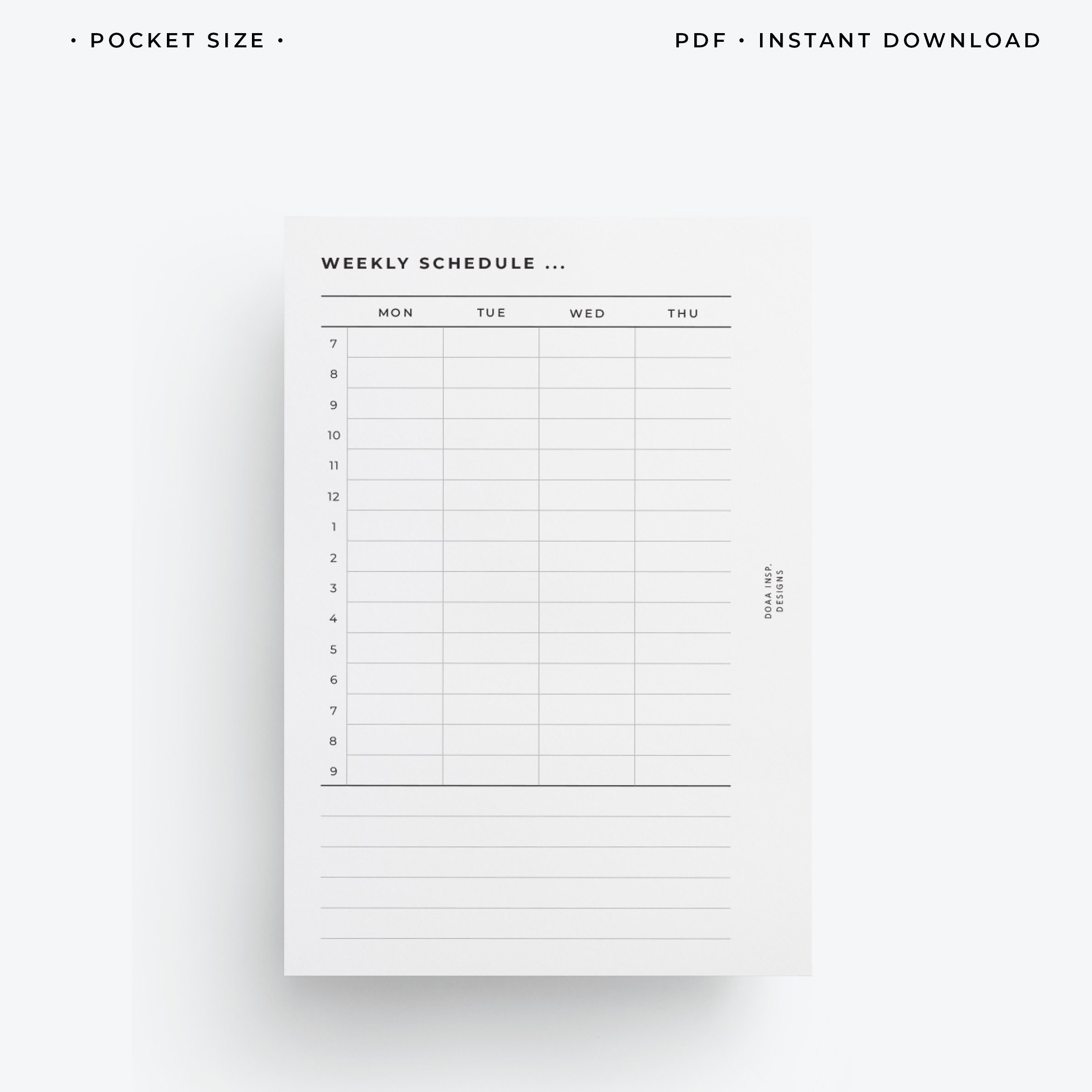 Weekly Planner Printable in Pocket Size, Minimal Week on Two Pages ...