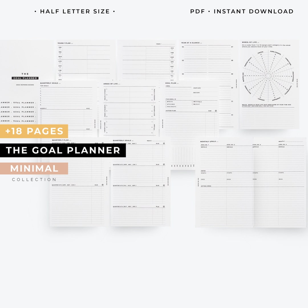 Half Letter, Goal Planner Printable, Half Letter Goal Setting Template ...