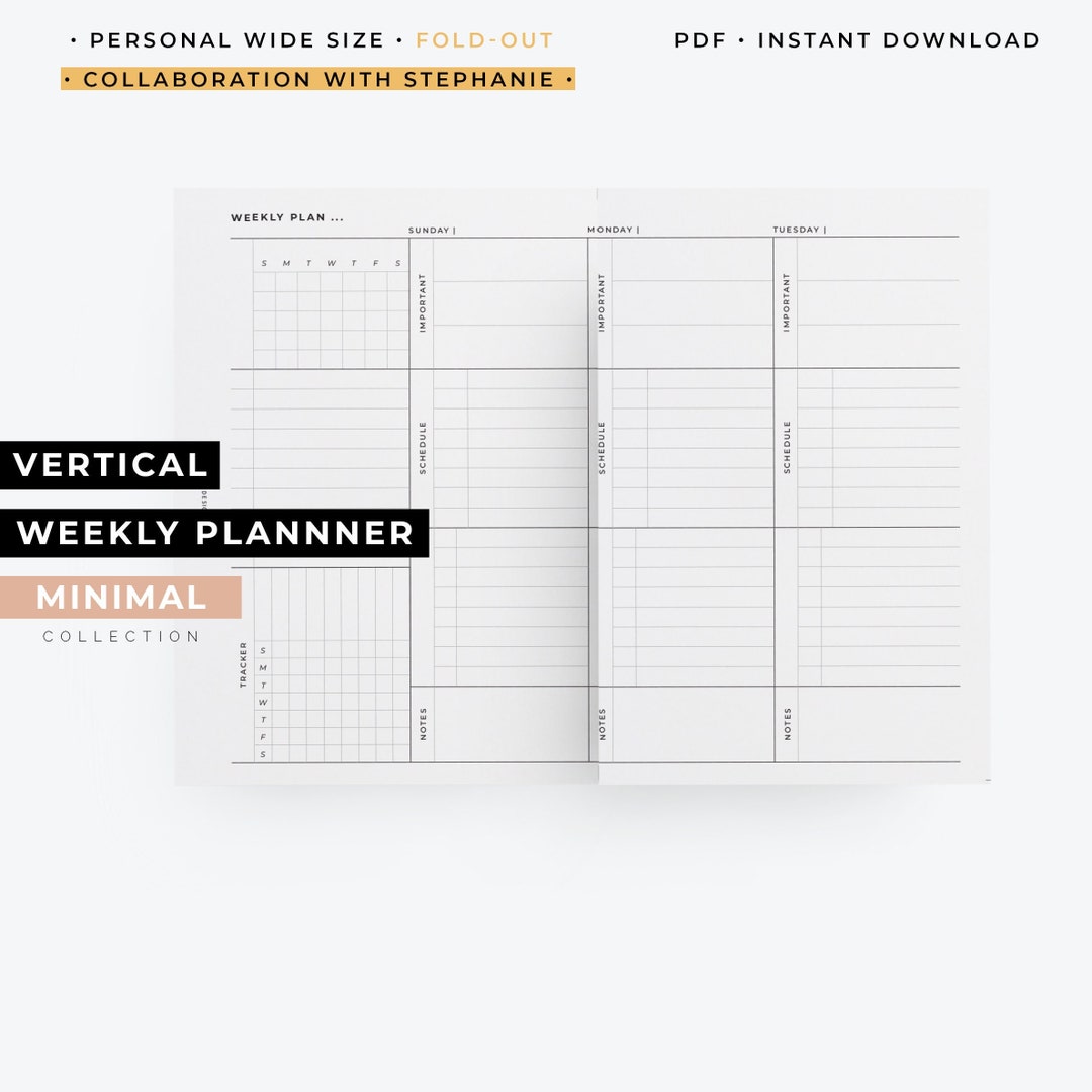 Personal Wide, Fold-out Vertical Weekly Planner Printable ...
