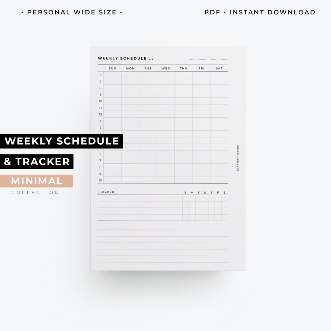 Personal Wide Weekly Schedule With Daily Tracker Planner Printable ...