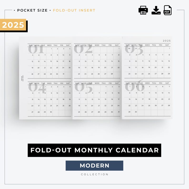 2025 Pocket Size Foldout Yearly Calendar | Year at a Glance | Compact ...