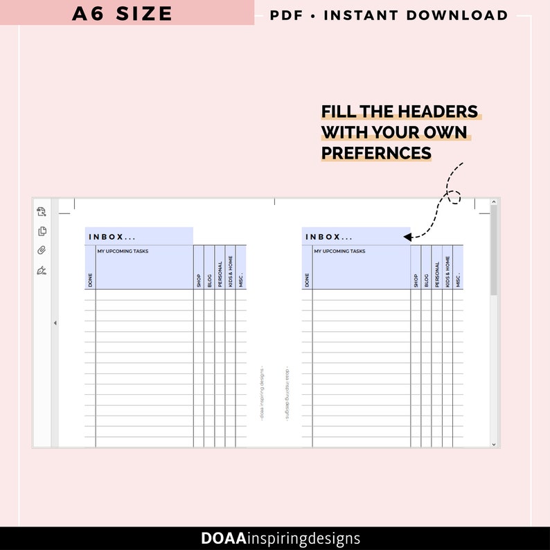 A6 Fillable Inbox Printable Planner Brain Dump Inserta6 - Etsy