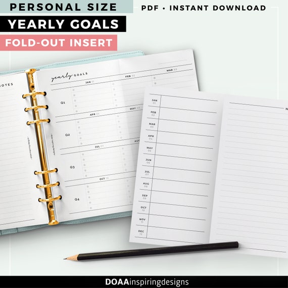 Fold-out yearly goals planner goal setting planner insert | Etsy