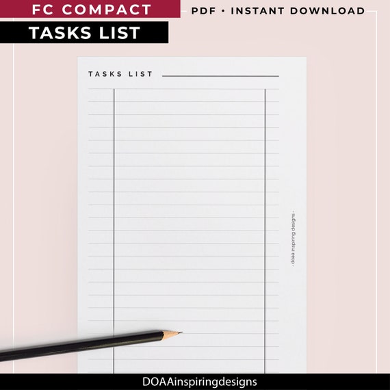 FC compact size Tasks list printable planner to do list | Etsy