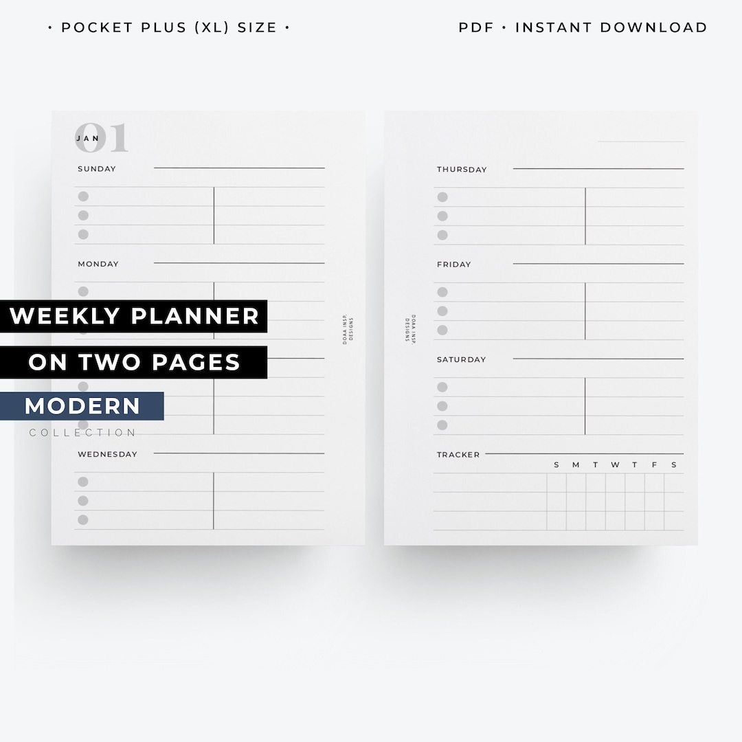 Pocket Plus Weekly Planner, Week on Two Pages Printable - Etsy