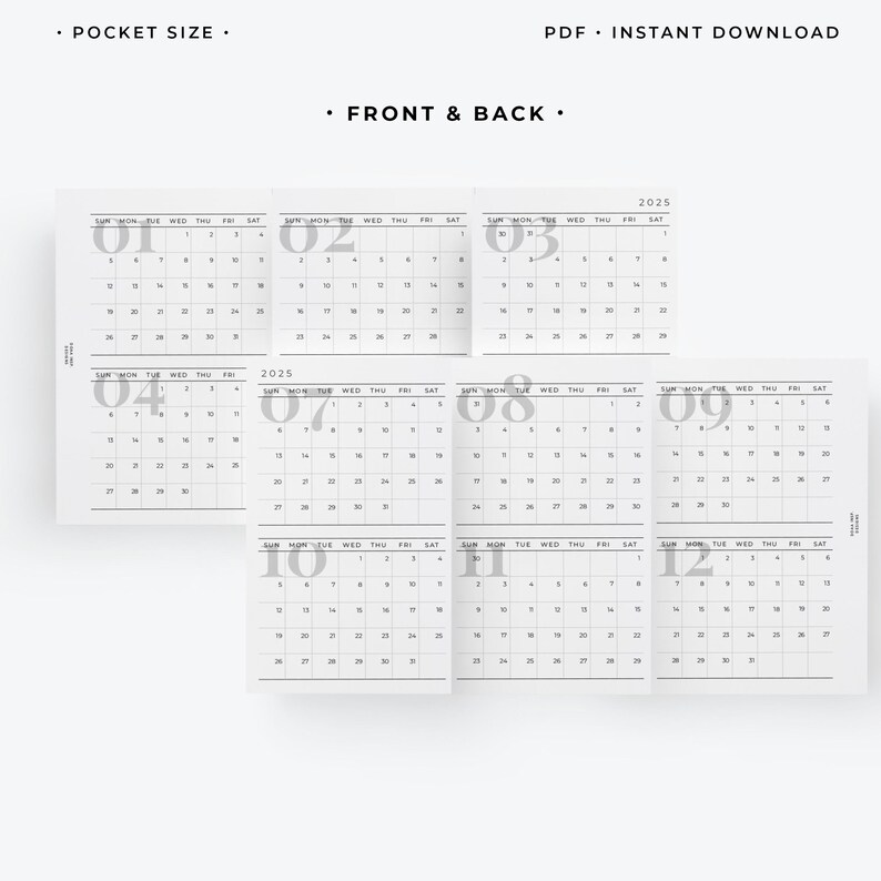 2025 Pocket Size Foldout Yearly Calendar | Year at a Glance | Compact ...