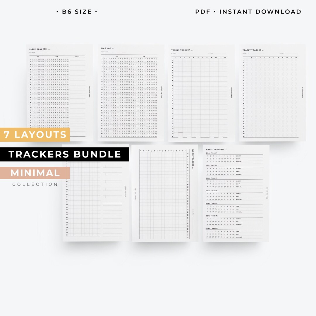 B6 Planner Tracker Bundle, Minimalist Inserts (digital Download) - Etsy