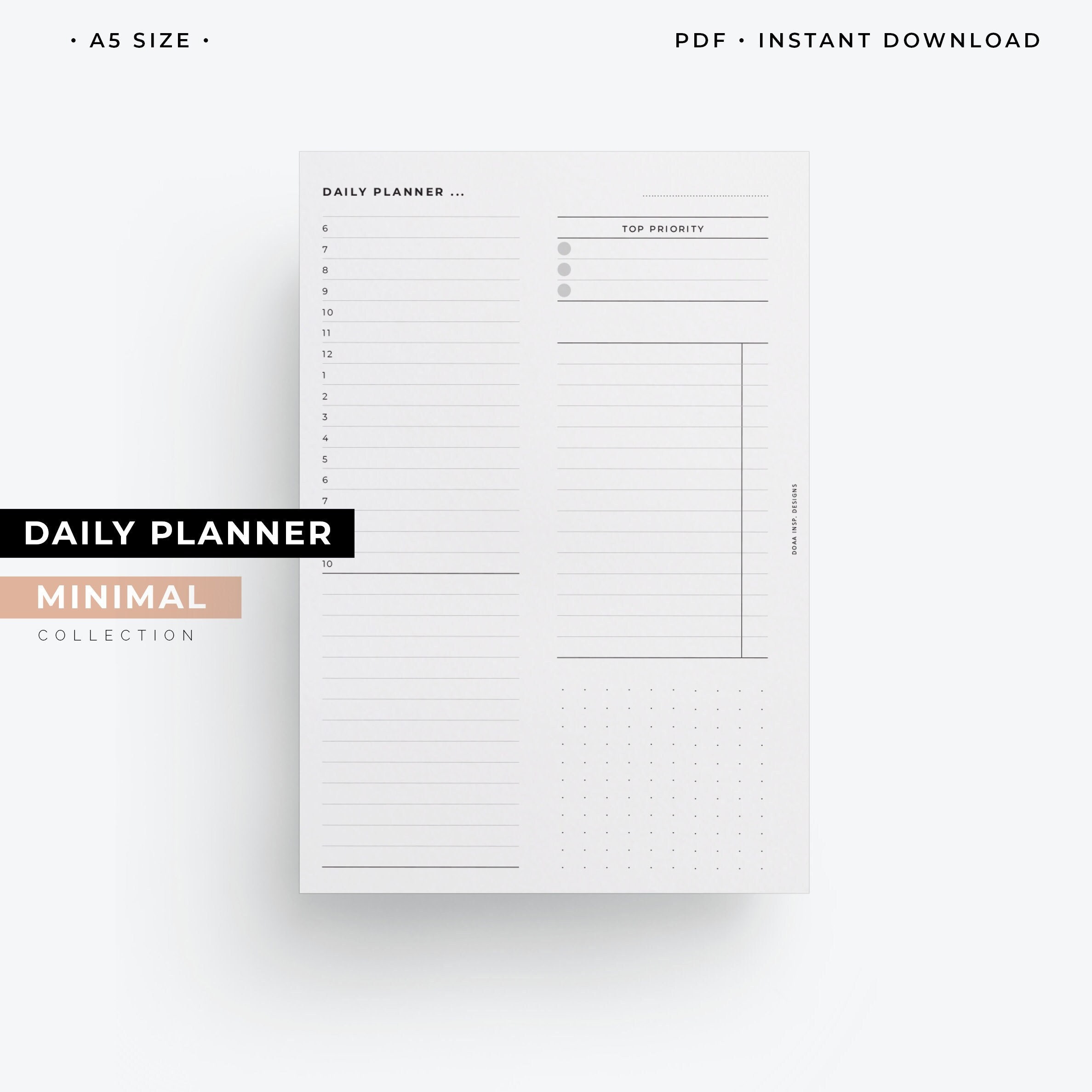 A5 Daily Planner Printable Day on One Page Printable Planner - Etsy