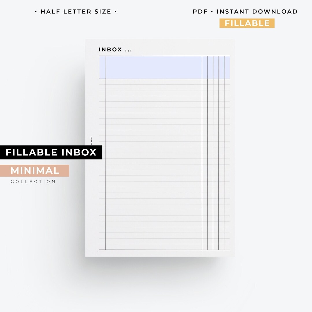 Half Letter, Fillable Inbox Insert Printable Planner, Inbox Tracker for ...