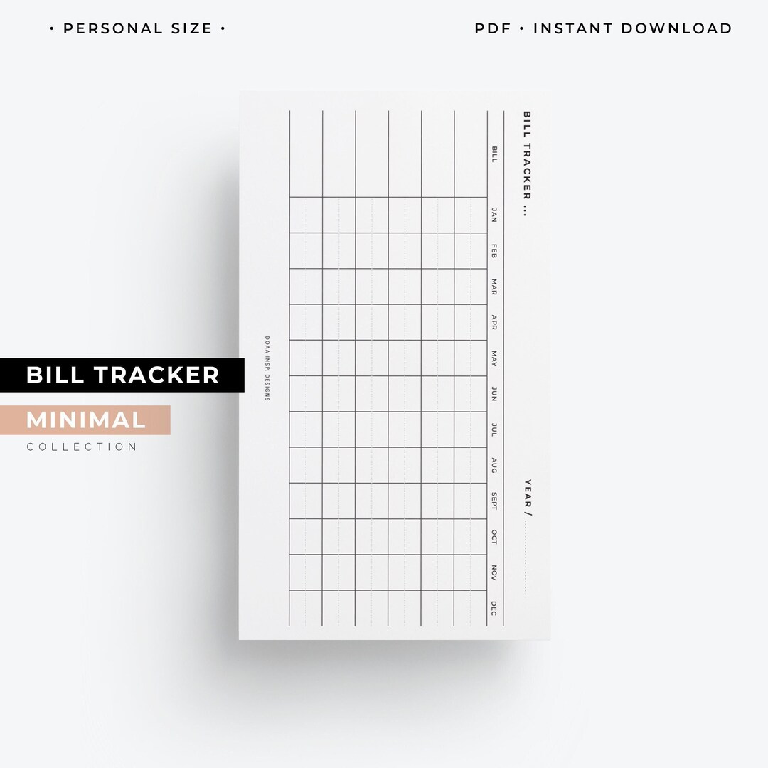 Personal Size Bill Tracker, Money Tracker, Debit Tracker Printable ...