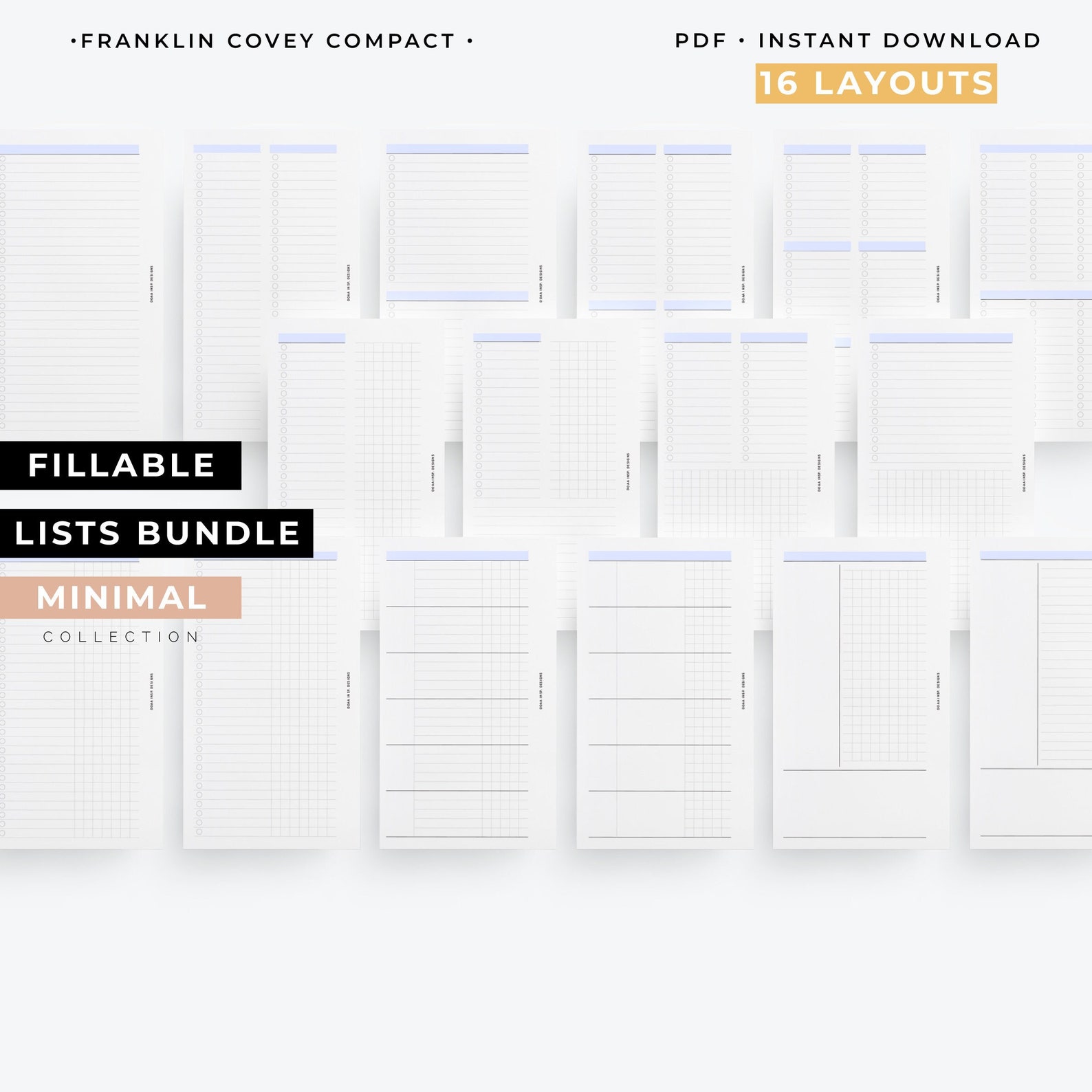 FC Compact Size Fillable Lists Bundle, Editable to Do List, 16 ...