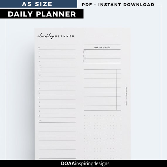 A5 Daily planner printable day on one page printable planner | Etsy